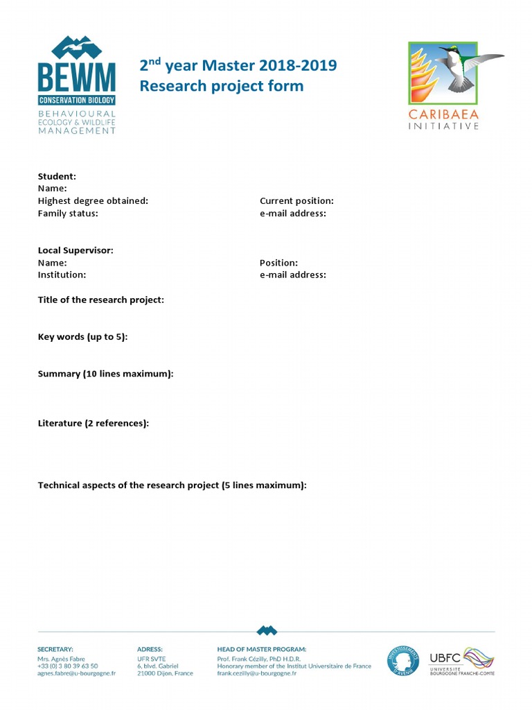 Master BEWM Project Form | PDF