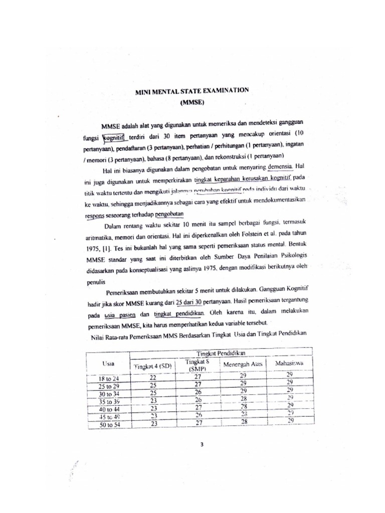 Checklist of Mmse | PDF
