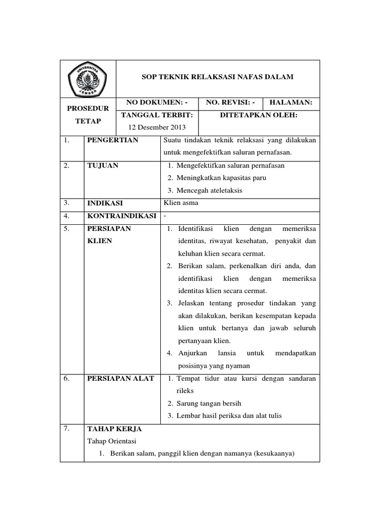Kerangka & Sop Teknik Relaksasi Nafas Dalam | PDF