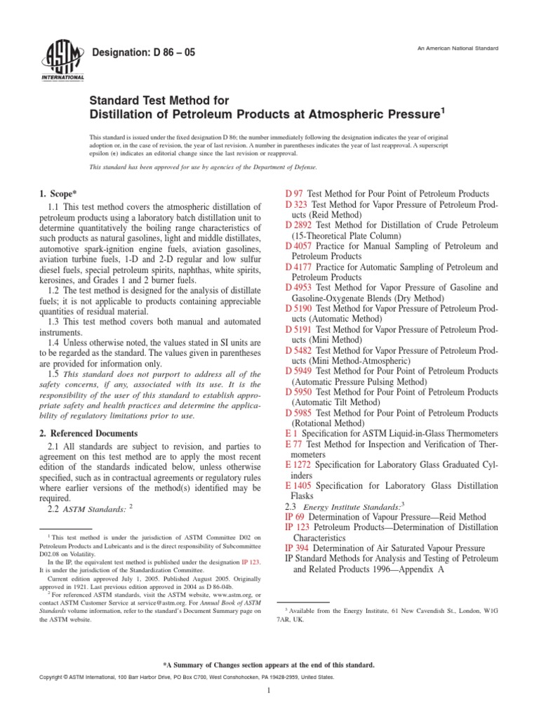 Astm D86 | PDF | Distillation | Thermometer