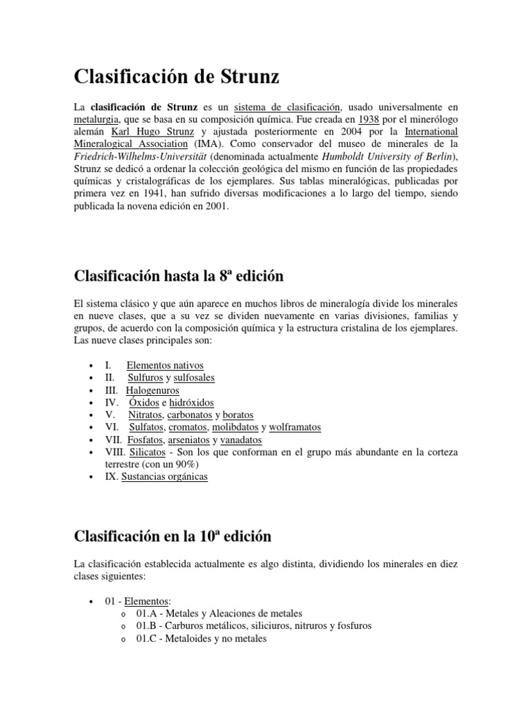 Clasificación de Strunz | Minerales | Compuestos químicos