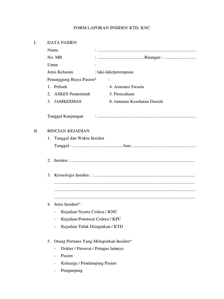 Form Laporan Insiden KTD | PDF