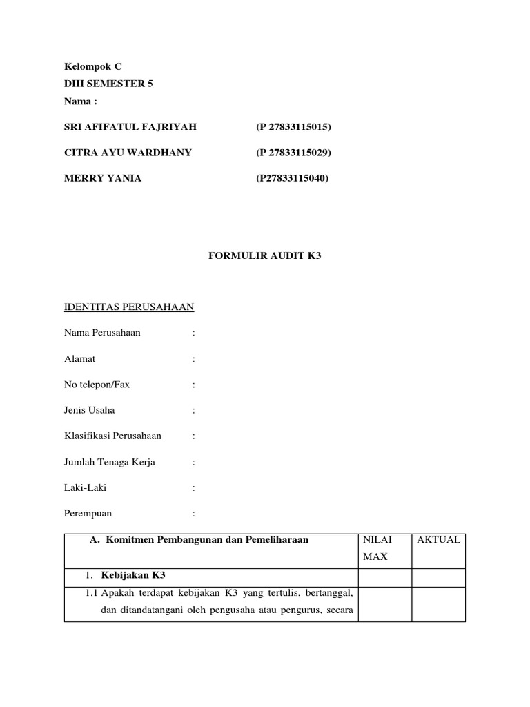 Formulir Audit k3 | PDF