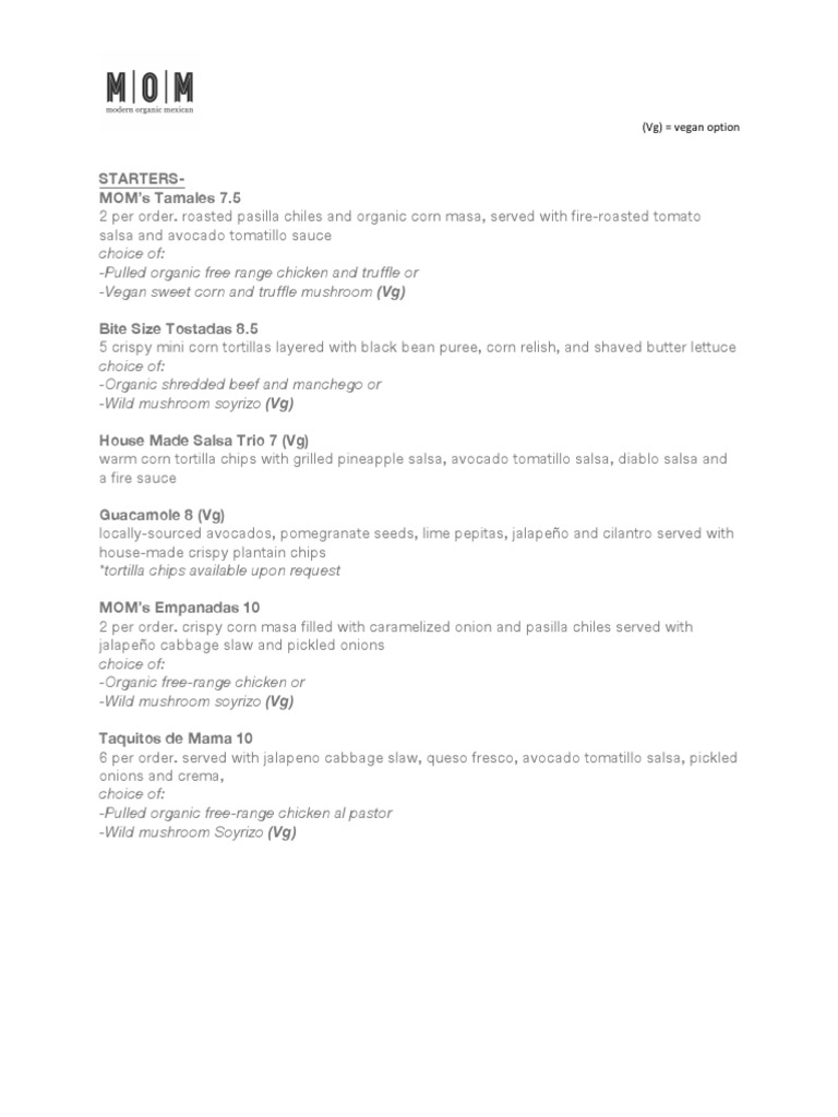 MOM Menu | PDF | Salad | Food And Drink Preparation