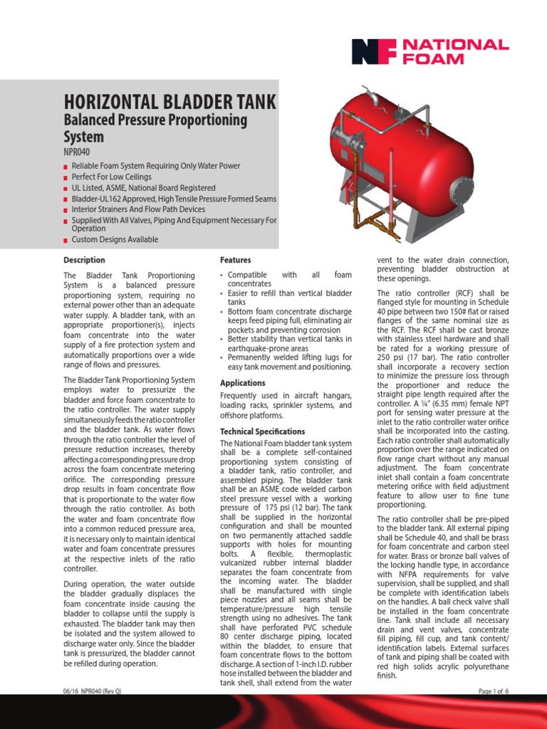 NPR040 Horizontal Bladder Tank System | PDF | Valve | Pipe (Fluid ...