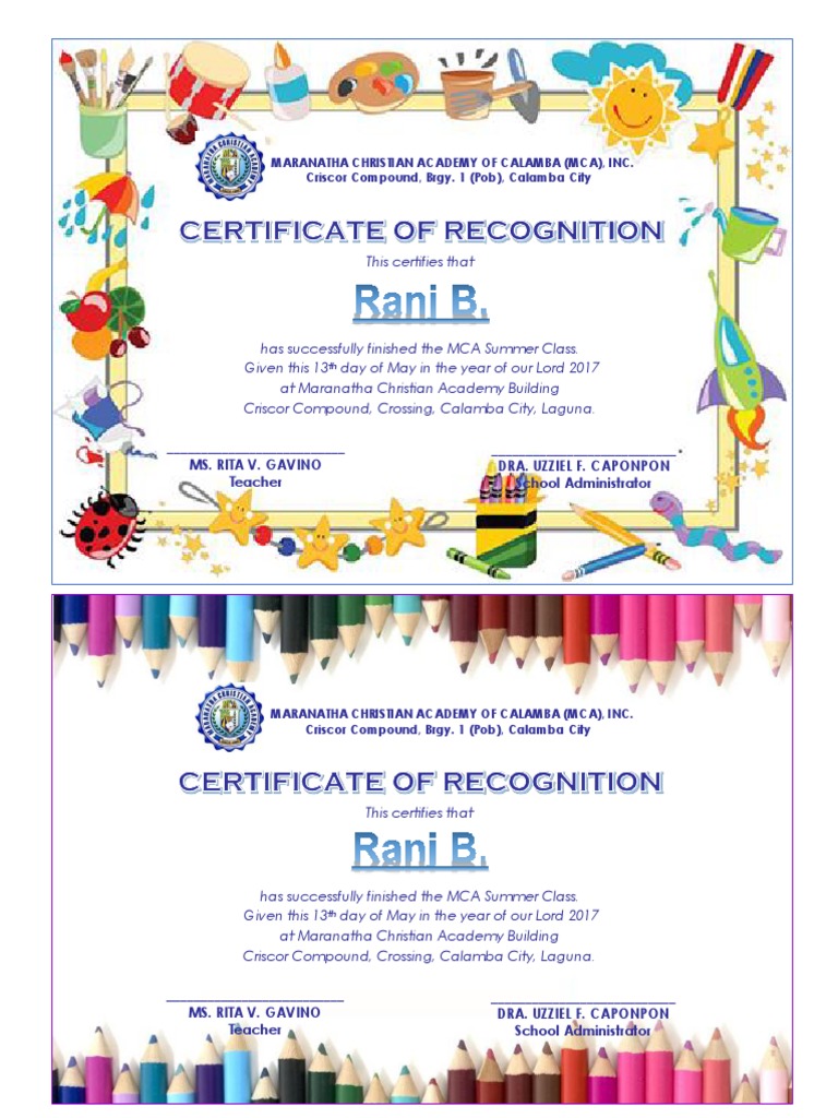 MCA Summer Class Completion Certificate | PDF | Sports & Recreation