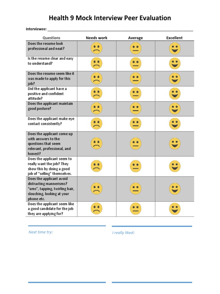 Mock Interview Peer Evaluation | PDF