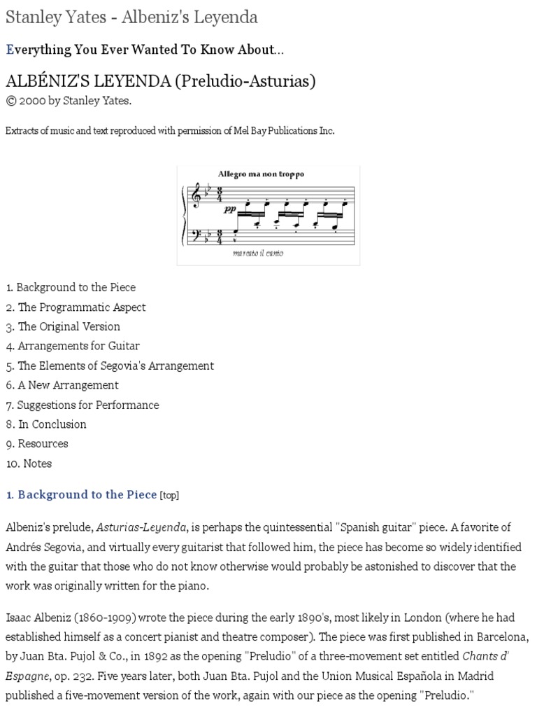 Stanley Yates - Albeniz's Leyenda | PDF | Performing Arts | Classical Music