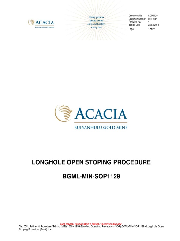 BGM-MIN-SOP1129 - Long Hole Open Stopping Procedure - Rev4 | PDF ...