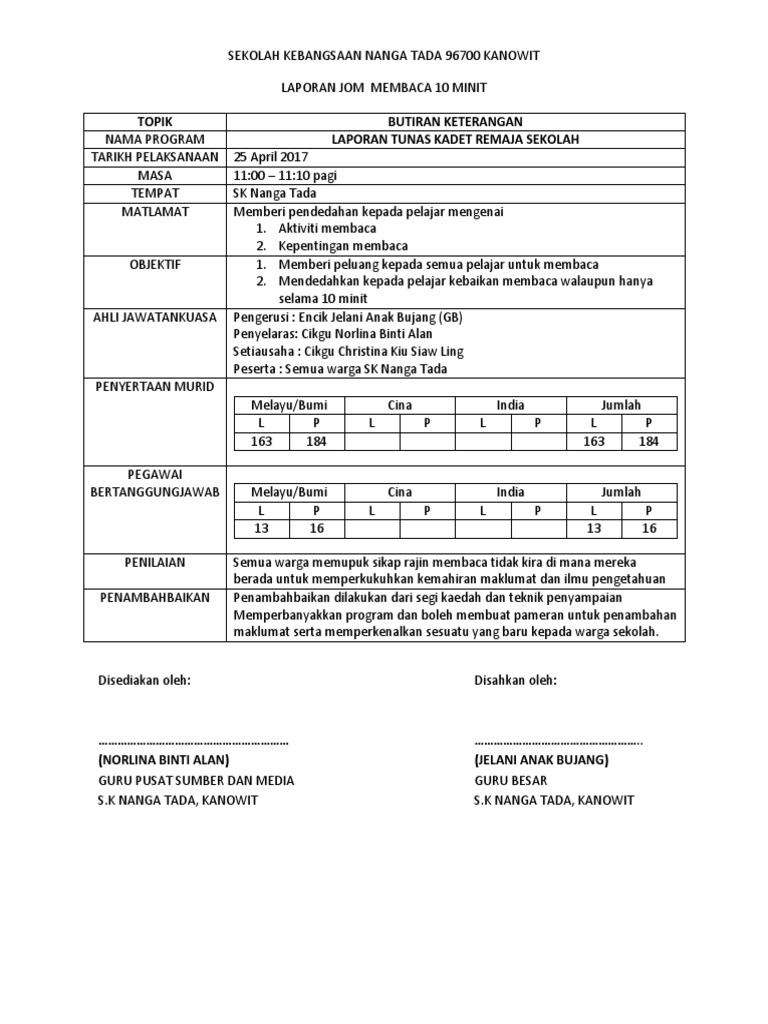 Laporan Jom Membaca 10 Minit | PDF