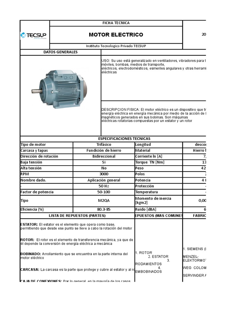 Ficha Tecnica | Motor eléctrico | Fuerza | Prueba gratuita de 30 días ...