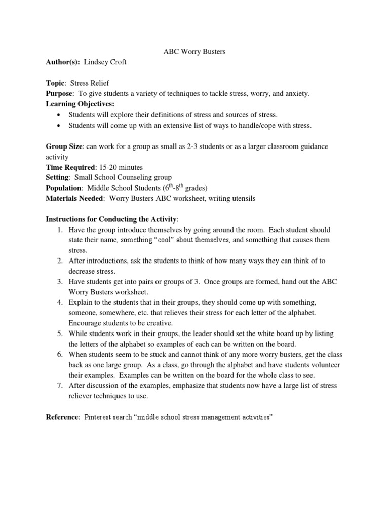 Welcoming Activity - Abc Stress Busters Lesson Plan | PDF
