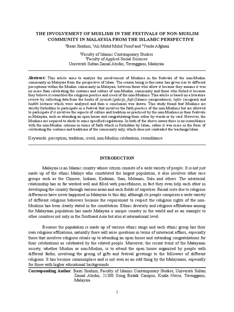 The Involvement of Muslims in The Festivals of Non-Muslim Community in ...