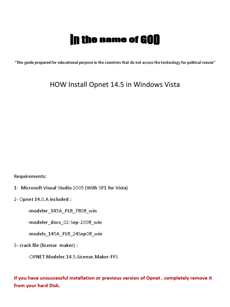 How Install Opnet 14.5 in Vista Reza H | PDF | Microsoft Visual Studio | Windows Vista