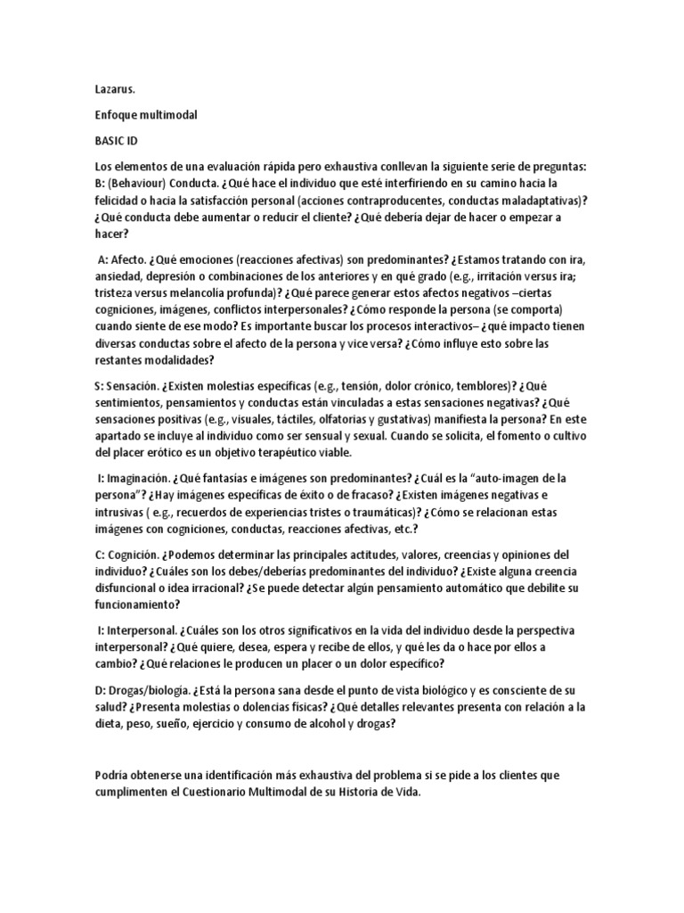Resumen Lazarus (Basic Id) | PDF | Psicoterapia | Ansiedad