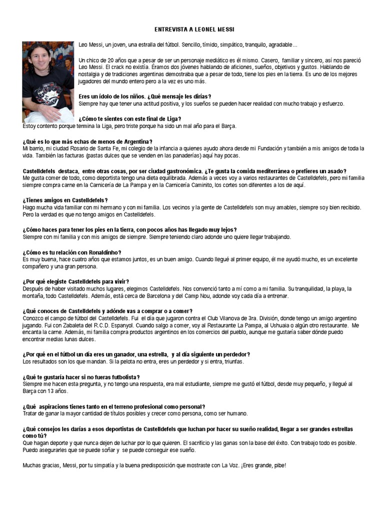 Entrevista a Lionel Messi: Sueños y Realidad | PDF | FC Barcelona ...