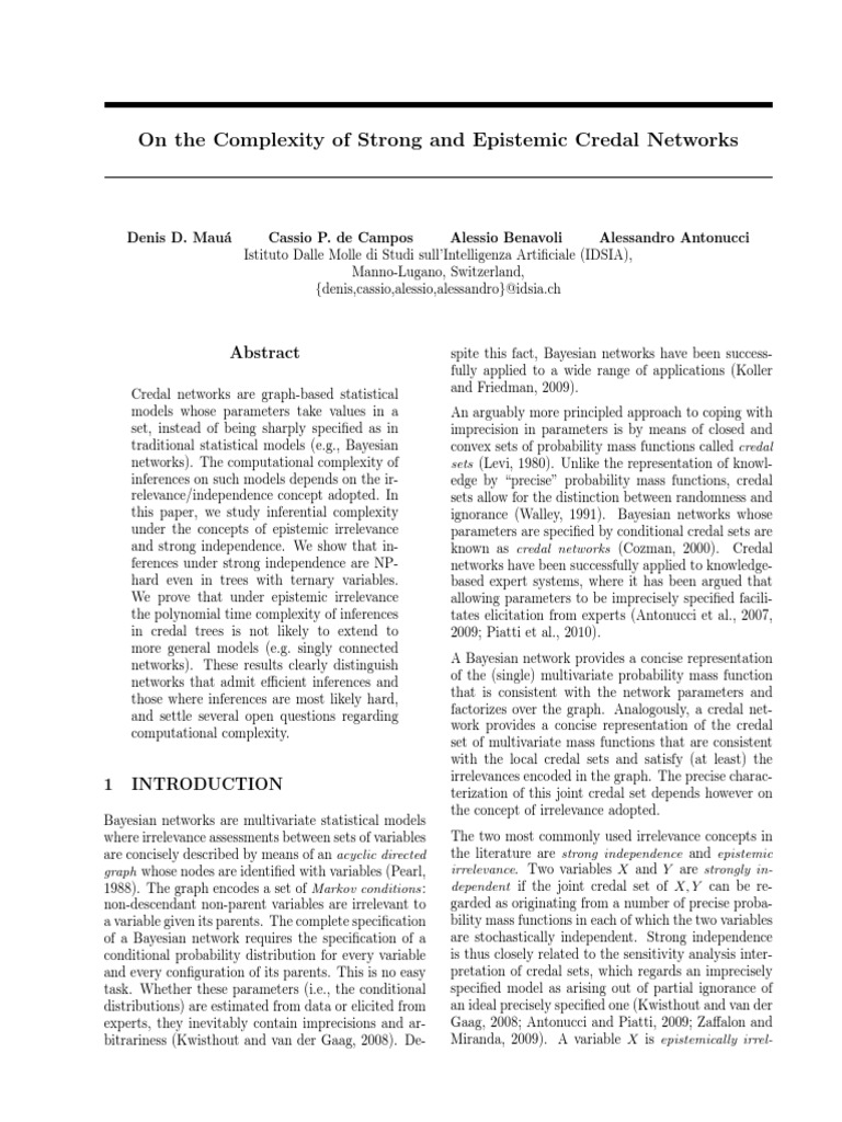 On The Complexity of Strong and Epistemic Credal Networks | PDF | Bayesian Network ...