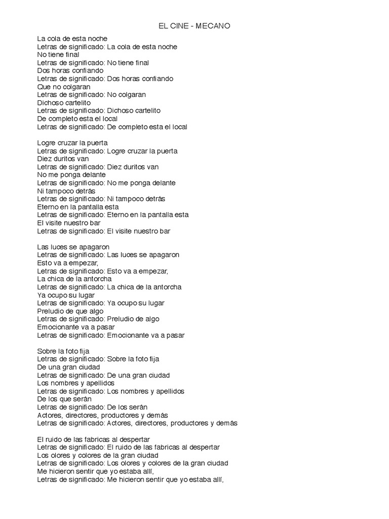 Cancion El Cine - Mecano | PDF | Cine | Ocio