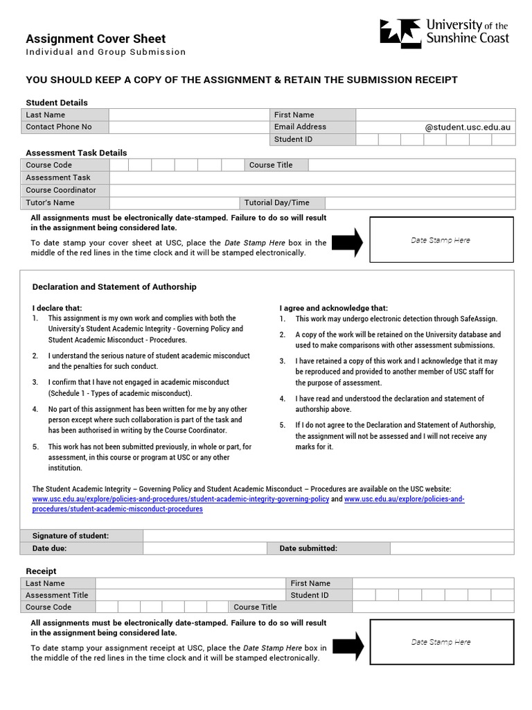 USC Assignment Cover Sheet Guide | PDF | Academic Integrity | Academic ...