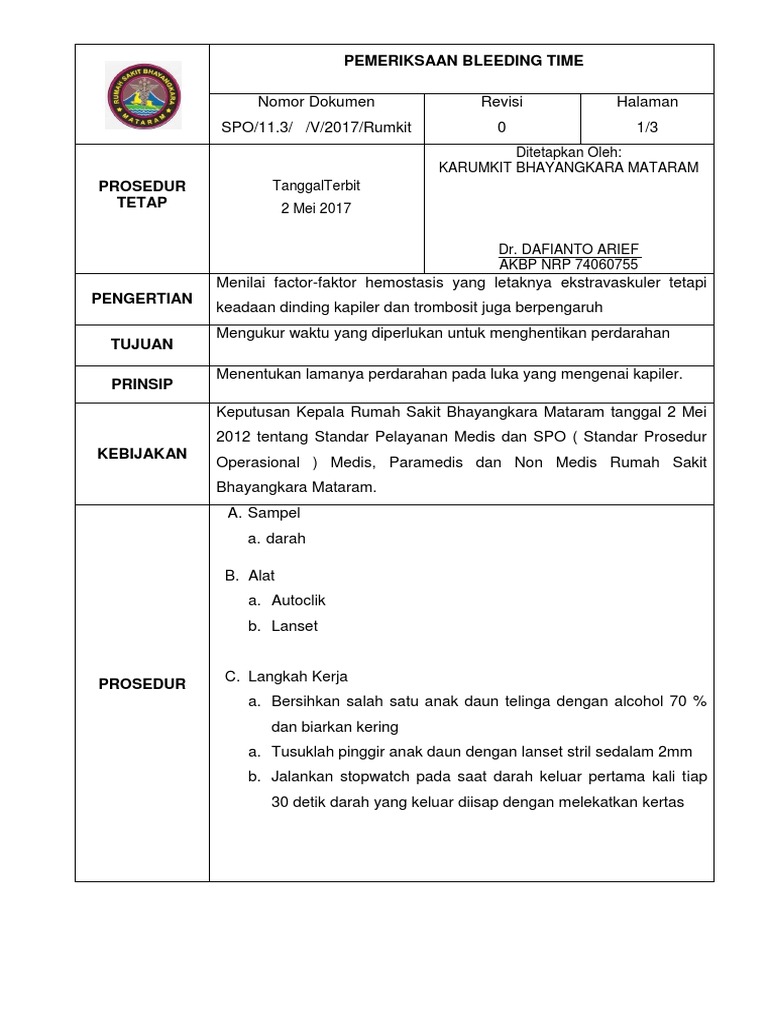 Sop Bleeding Time . | PDF