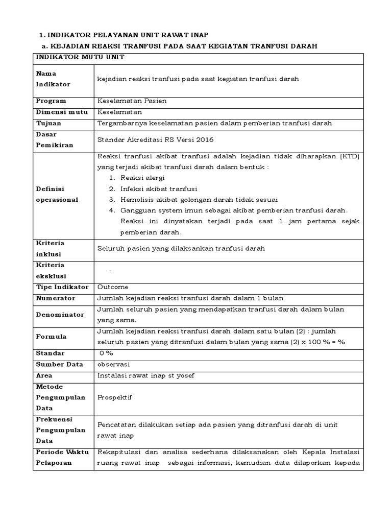 Contoh Indikator Mutu Unit | PDF