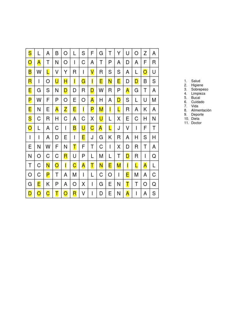 Sopa de Letras SALUD | PDF | Ajedrez | Juegos y actividades