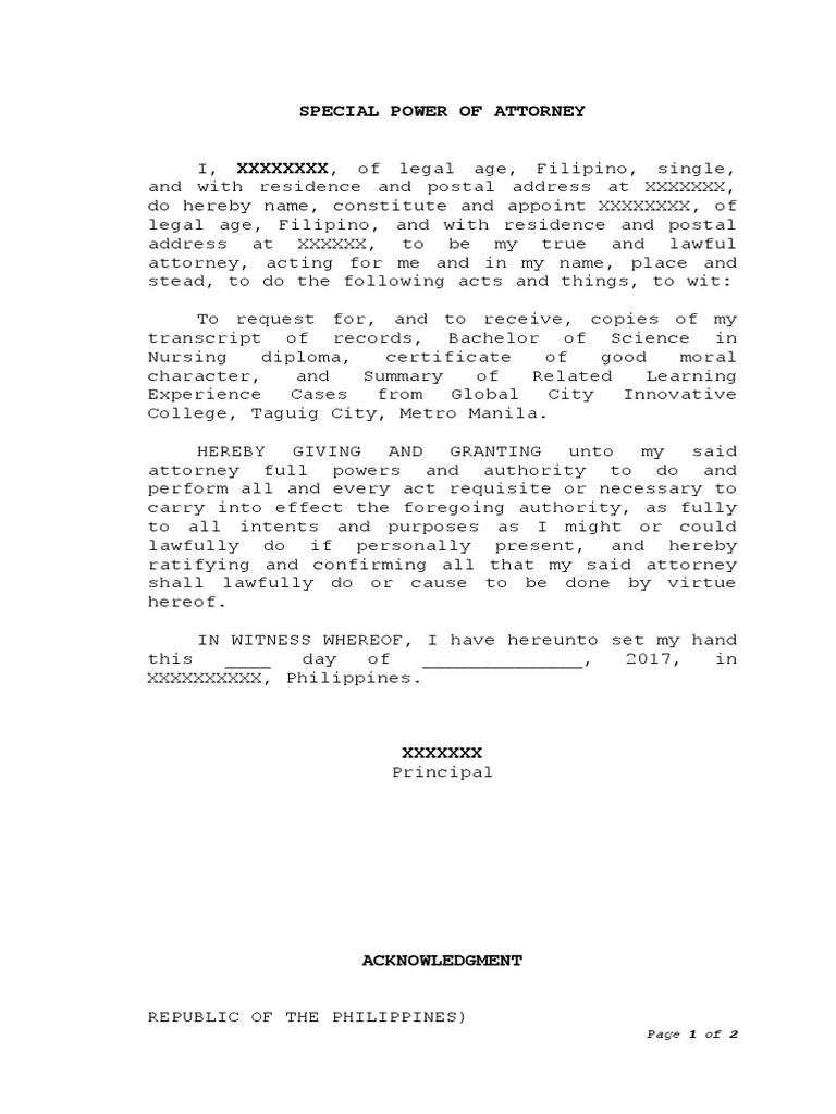 Sample SPA | Power Of Attorney | Notary Public