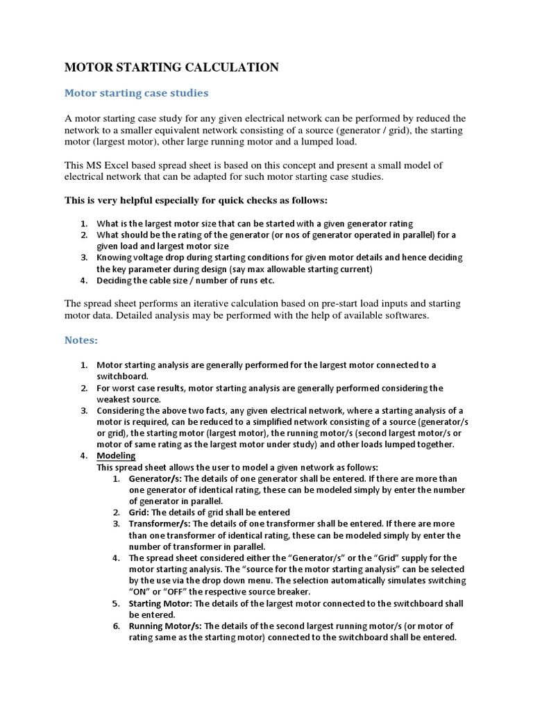 Motor Starting Calculation | PDF | Electric Power Distribution ...
