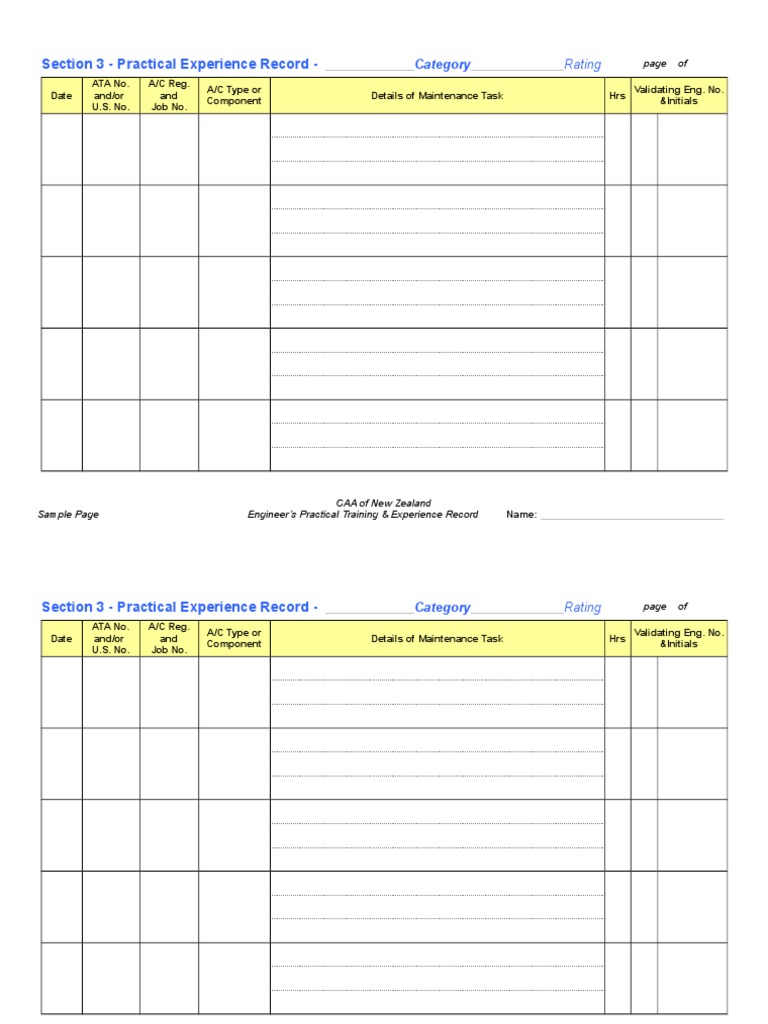 Section 3 - Practical Experience Record: - Category Rating | PDF | Business