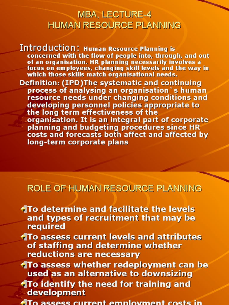 Mba, Lecture-4 Human Resource Planning | PDF | Human Resources | Human ...