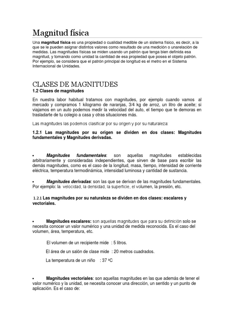 Definición y Clases de Magnitudes Físicas | PDF | Física | Cantidades ...