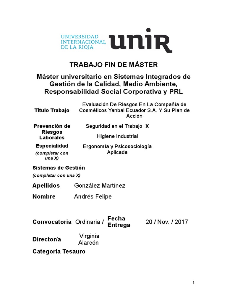 Borrador TFM | PDF | La seguridad | Seguridad y salud ocupacional