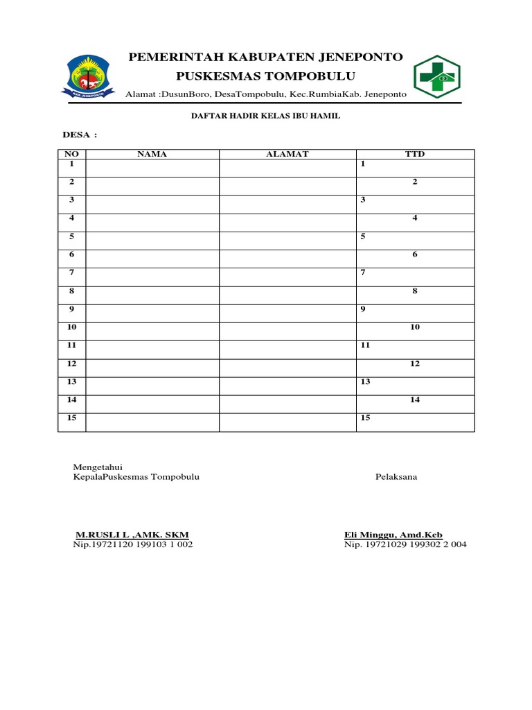 Daftar Hadir Pembinaan Pos Ukk | PDF