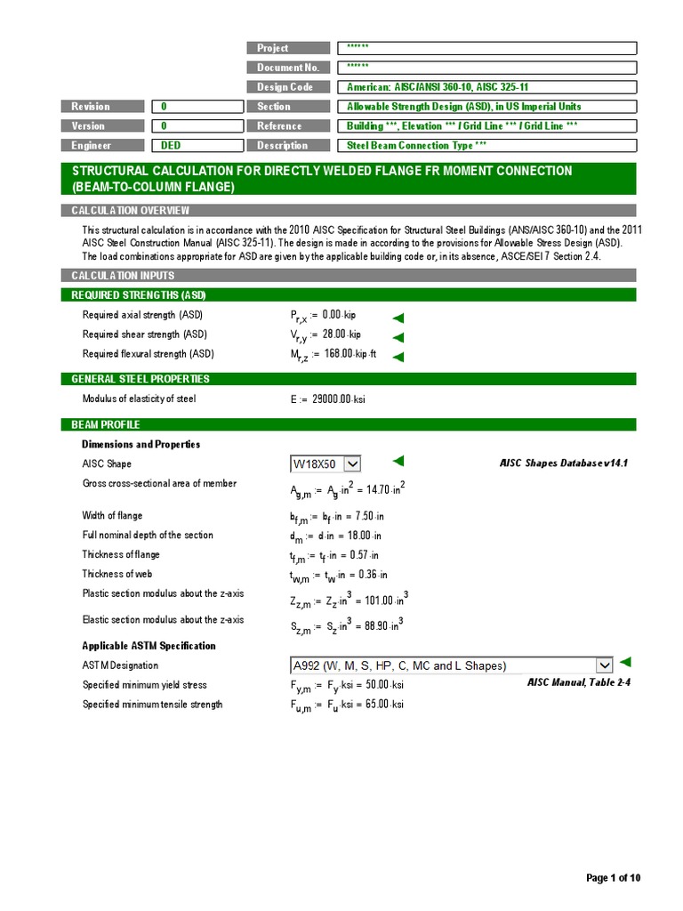 Structural Calculation For Directly Welded Flange FR Moment Connection ...