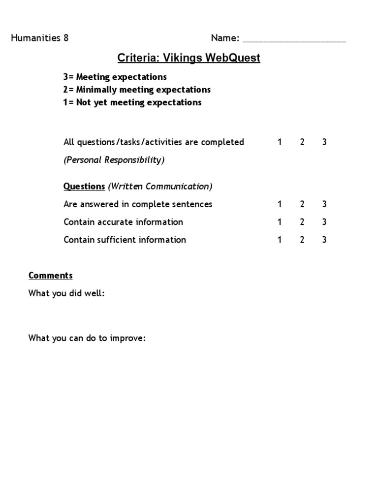 Vikings WebQuest Evaluation Criteria | PDF