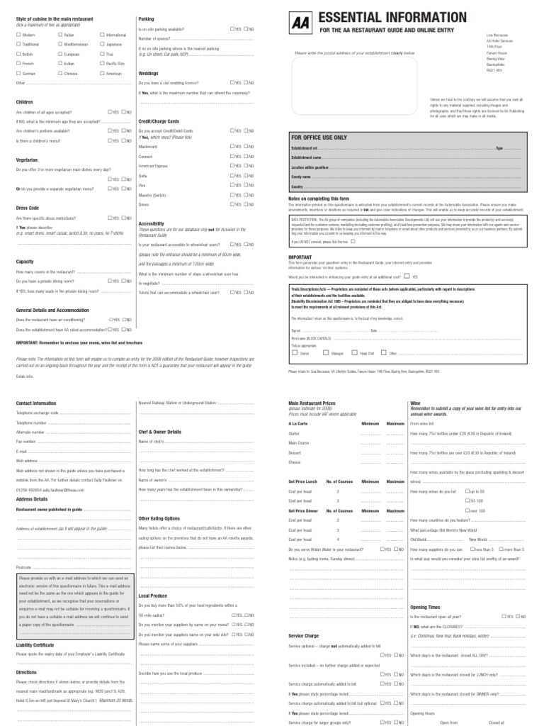 Restaurant Questionnaire Submission Guide | PDF