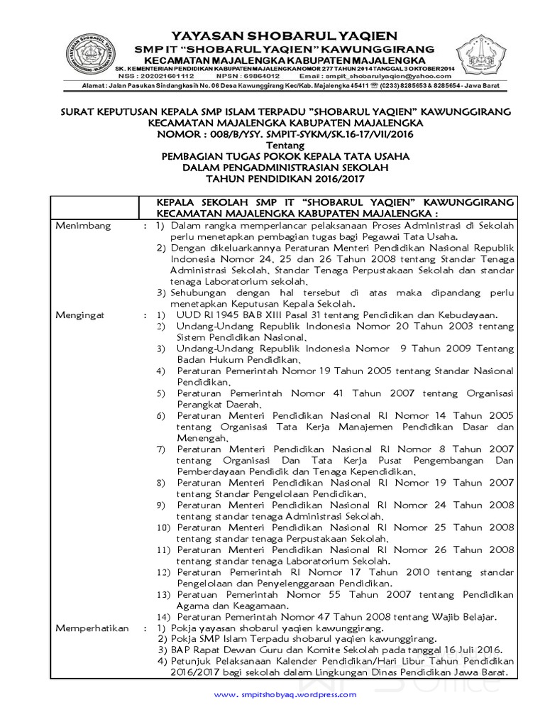SK Pembagian Tugas TU | PDF