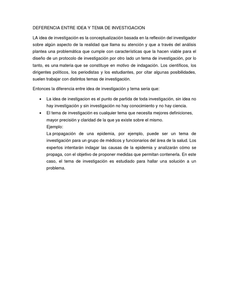 Deferencia Entre Idea y Tema de Investigacion | PDF