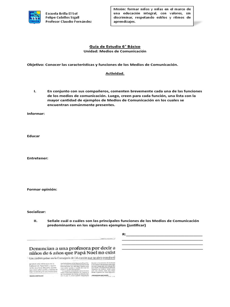 Guía de Estudio 1. Medios de Comunicacion. Funciones | PDF | Medios de ...