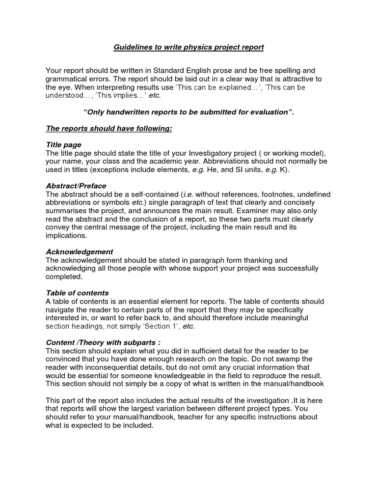 Physics Project Report Guide | PDF | Abstract (Summary) | Paragraph