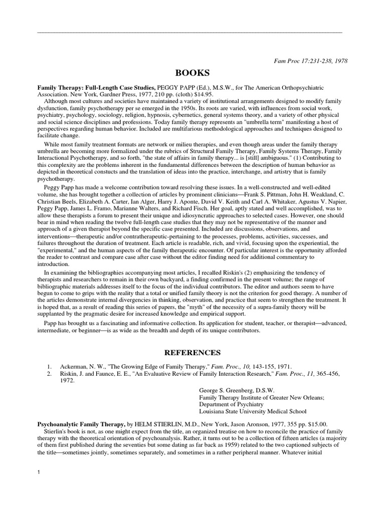 Books: Family Therapy: Full-Length Case Studies, PEGGY PAPP (Ed.), M.S ...