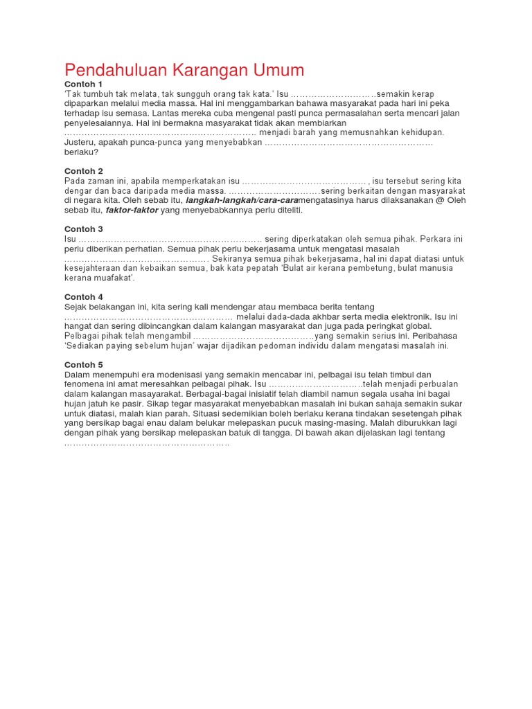 Contoh Ayat Pendahuluan Karangan - Guru Luring