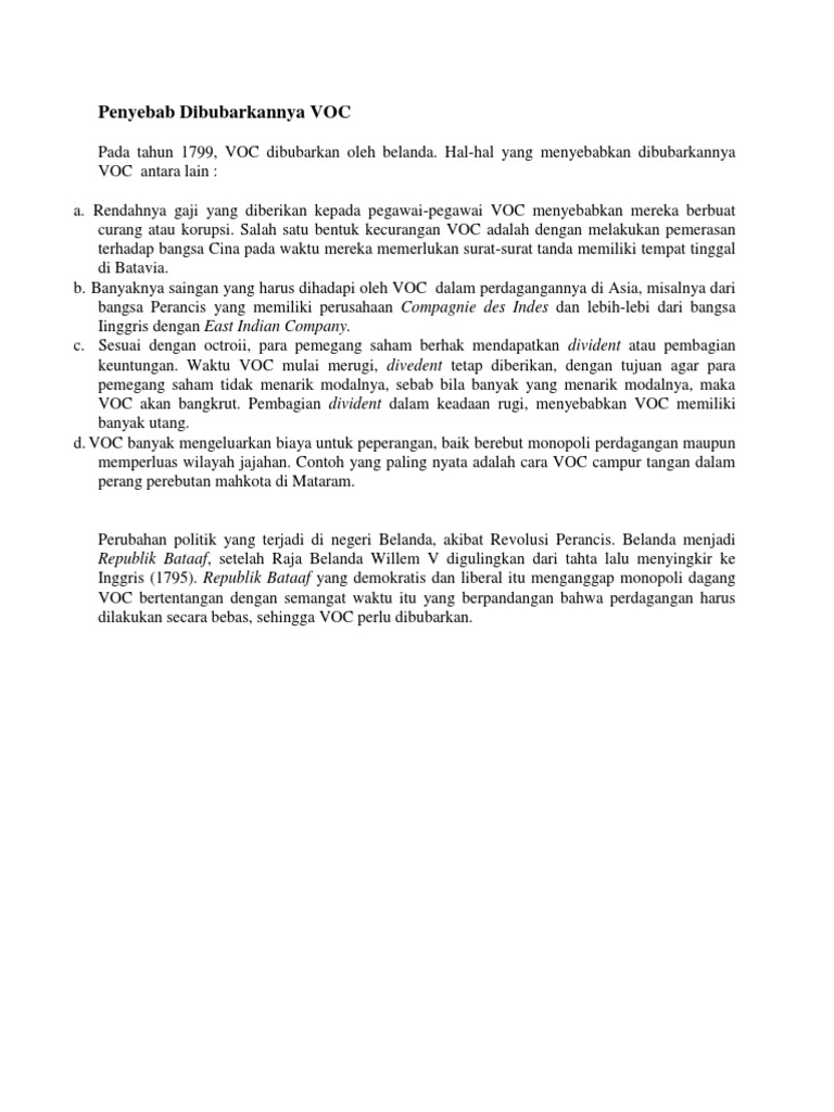 Penyebab Pembubaran VOC 1799 | PDF