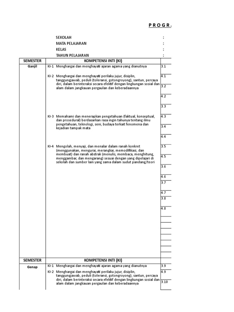 Contoh Prota Dan Promes SMP K13 Revisi File Terbaru | PDF