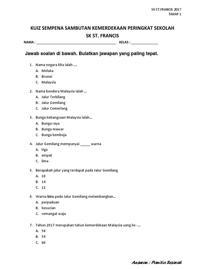 kuiz kemerdekaan sekolah rendah dengan jawapan - Anthony Ince