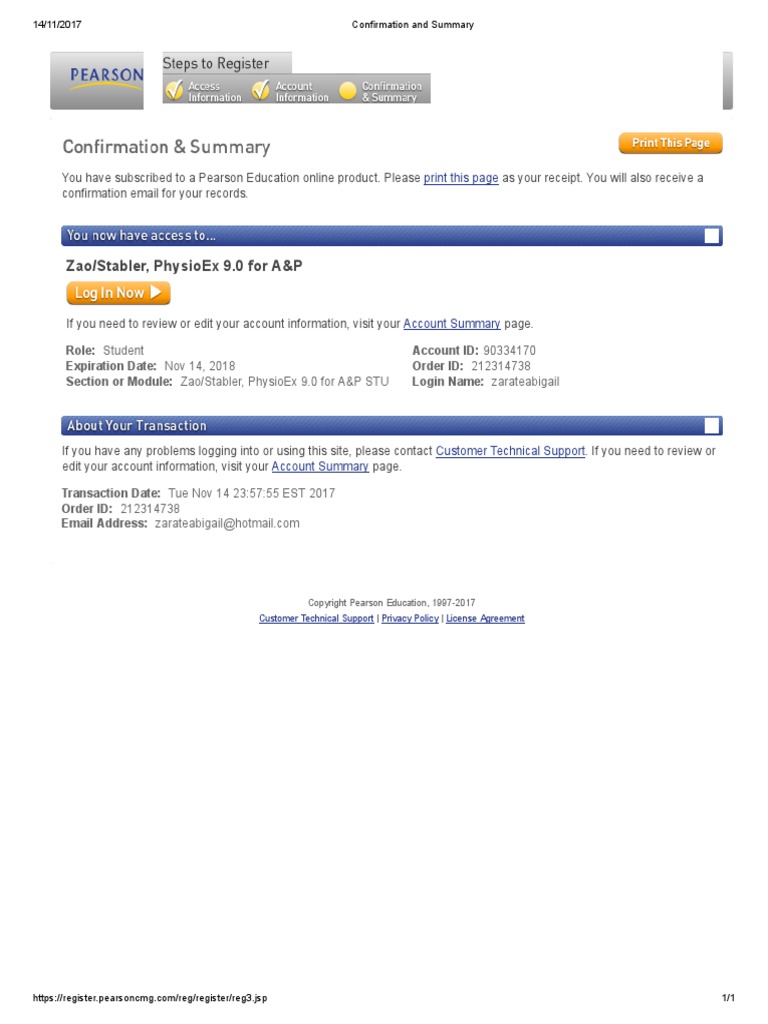 Zao/Stabler, Physioex 9.0 For A&P: Print This Page | PDF