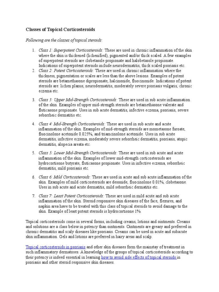 Classification of Topical Corticosteroids | PDF | Dermatitis ...