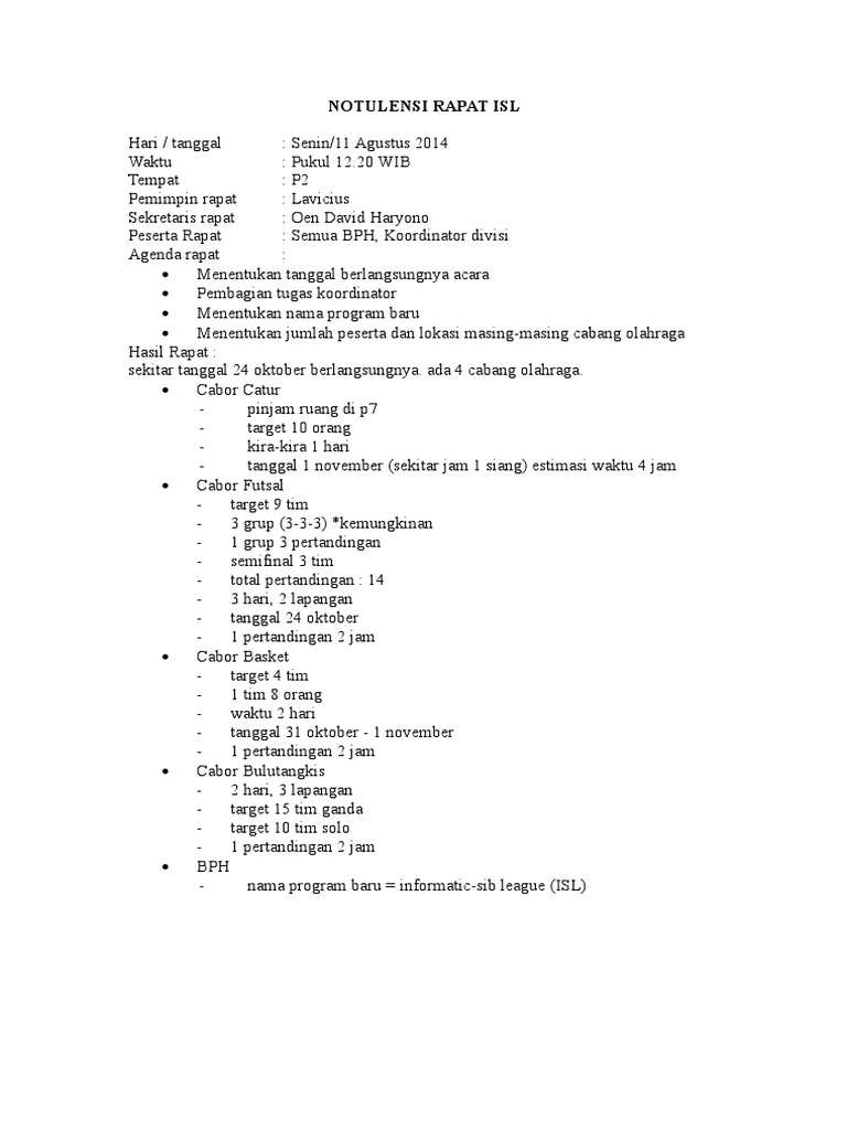 Contoh Notulen Rapat | PDF