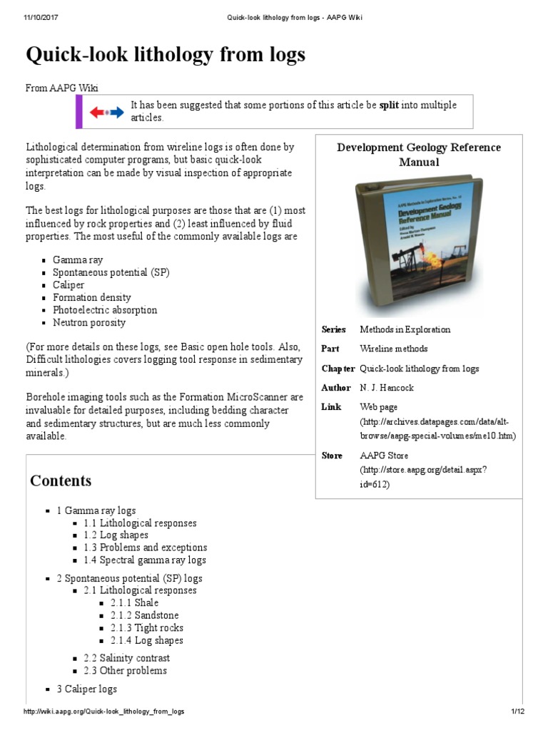 Quick-look Interpretation of Lithology from Wireline Logs | PDF ...