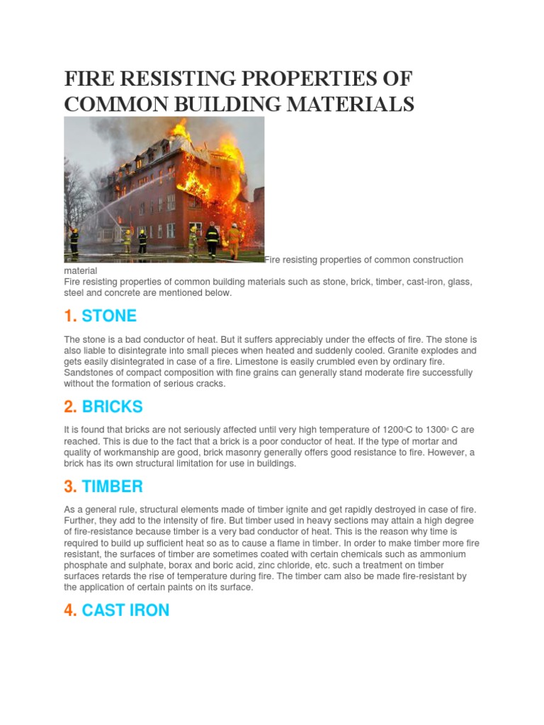 Fire Resisting Properties of Common Building Materials | PDF | Concrete ...